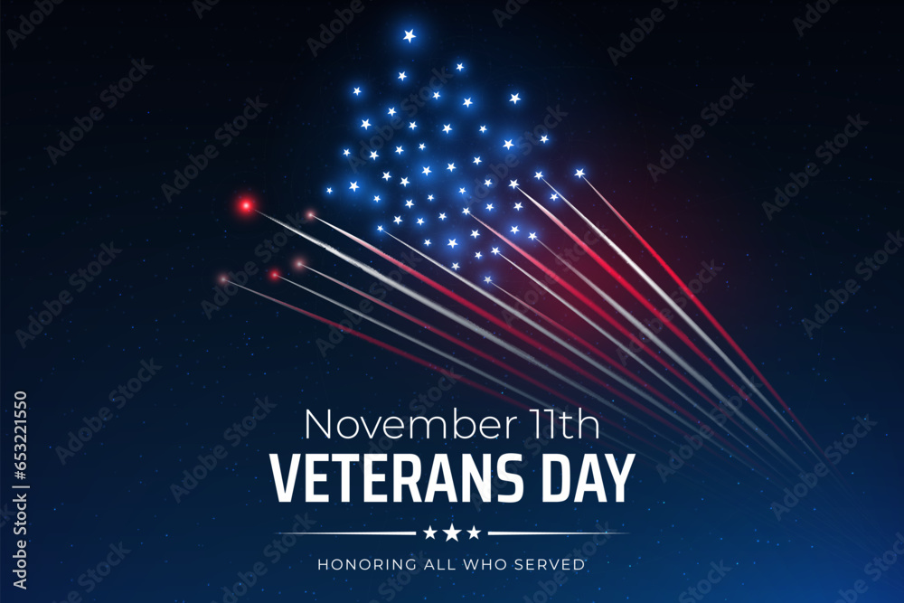 Veterans day november 11, template american fireworks blue sky ...