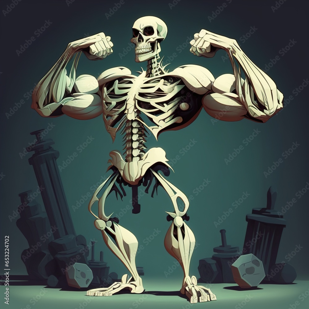 Big Skeleton Flexing his Muscles with Comic Flair Stock Illustration ...