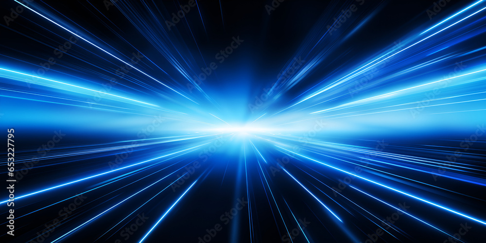 Blue light beams are crossing over a blue background,Blue neon ...