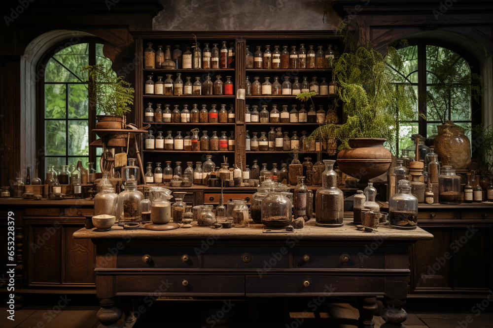 photo of a meticulously recreated historical apothecary shop with ...