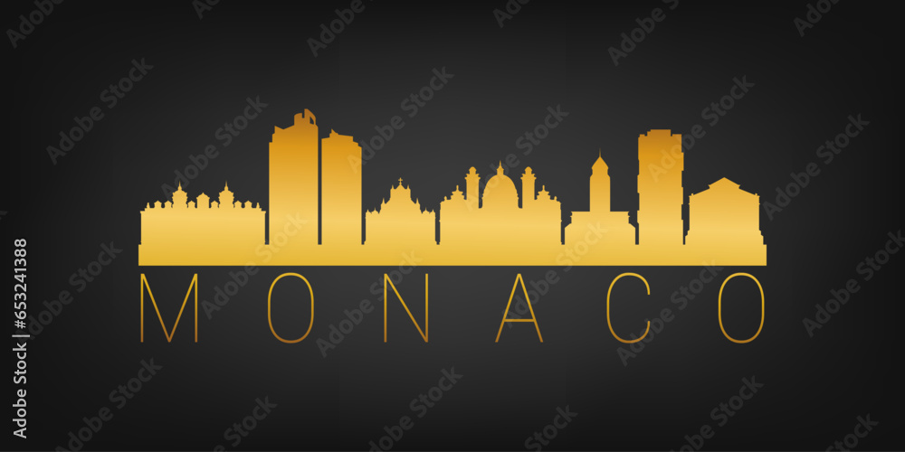 Monaco Gold Skyline City Silhouette Vector. Golden Design Luxury Style ...