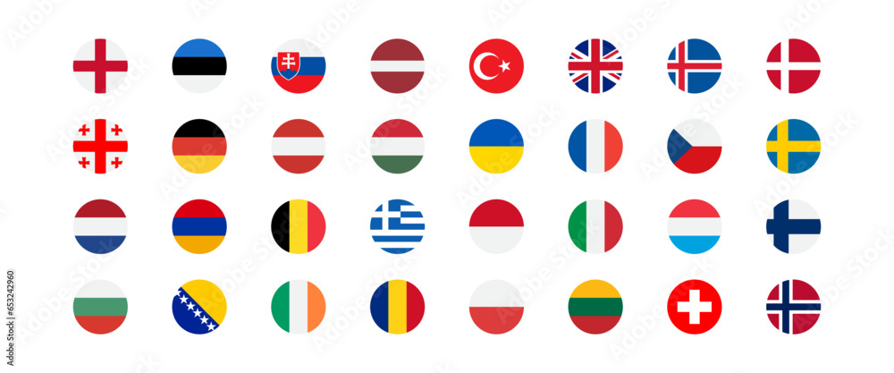 European flags icon. Europe countries set signs. Nation symbol. Banner ...