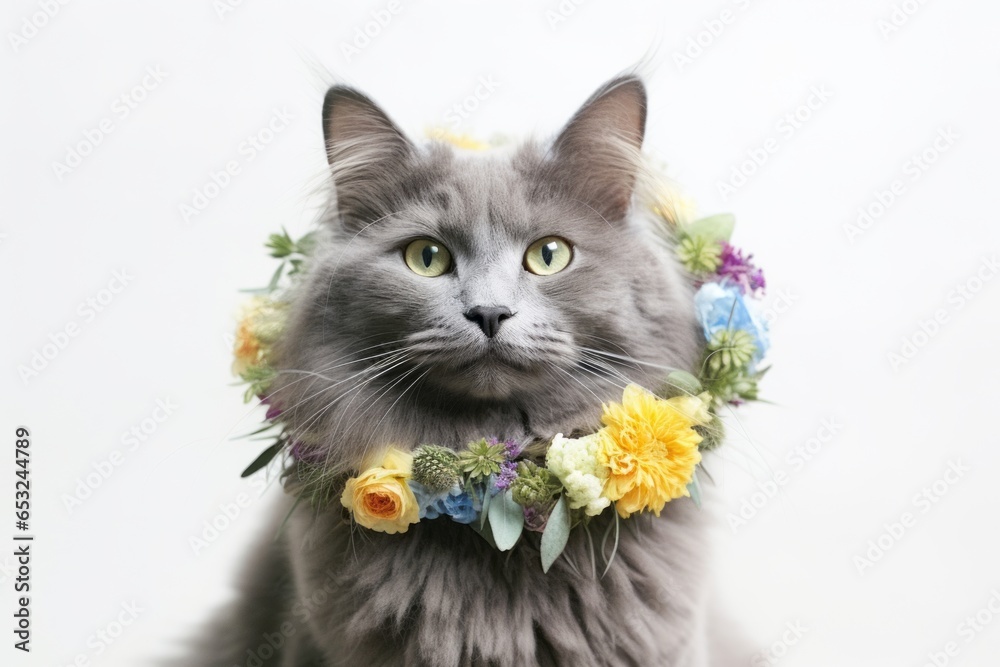 Medium shot portrait photography of a happy nebelung cat wearing a ...