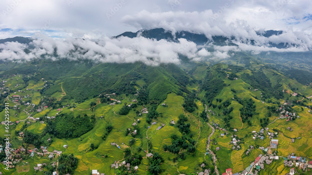 Aerial view of rice field or rice terraces , Sapa, Vietnam. Lao Chai ...