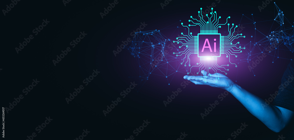 Artificial Intelligence AI technology on man hand. Robot AI innovative ...