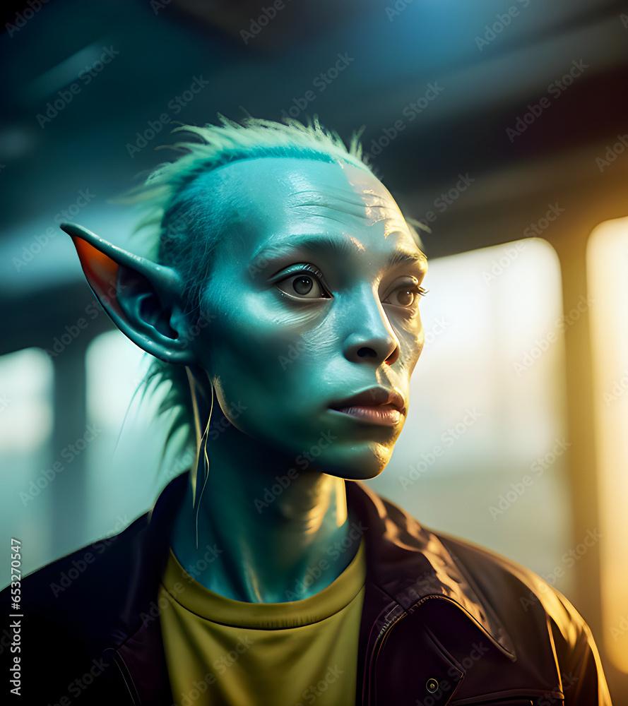 fantasy part human female Alien hybrid from outer space. wearing causal ...