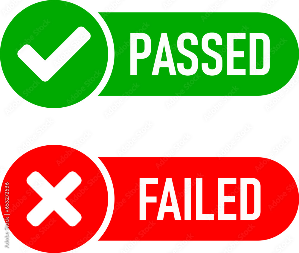 Passed and Failed Icon Set with Green Check Mark and Red X Signs and ... Passed and Failed Icon Set with Green Check Mark and Red X Signs and ...