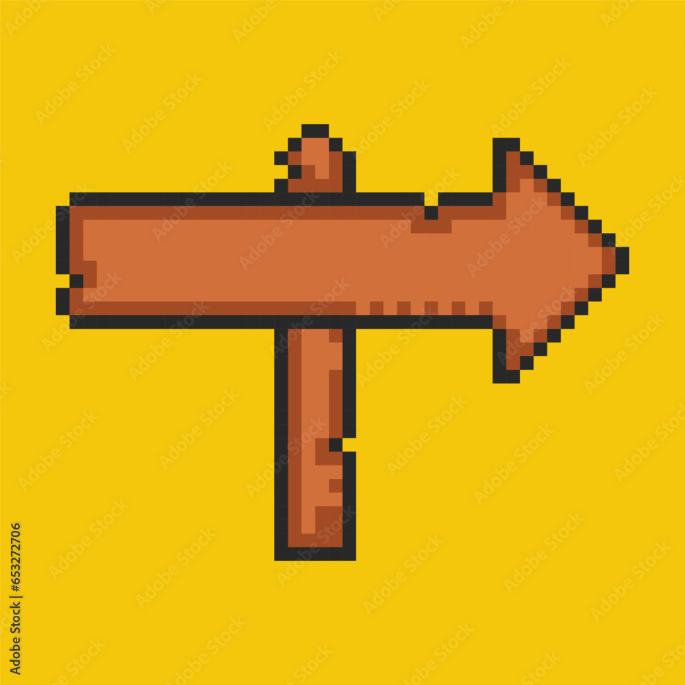 Pixel wooden roadside sign, old village, 8 bit timber roadside pointer ...