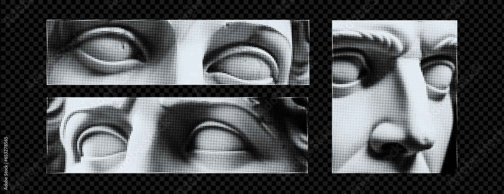 Set of cut out eyes of statues for collages. Modern elements for design ...