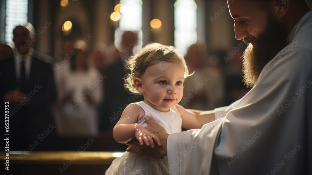 Generative AI, sacrament of baptism of a small child in a Christian ...