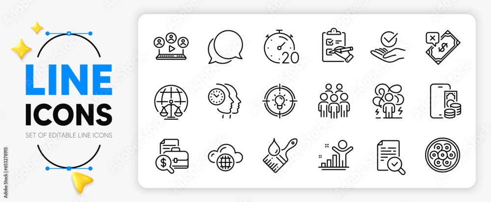 Checklist, Group people and Winner line icons set for app include Time ...