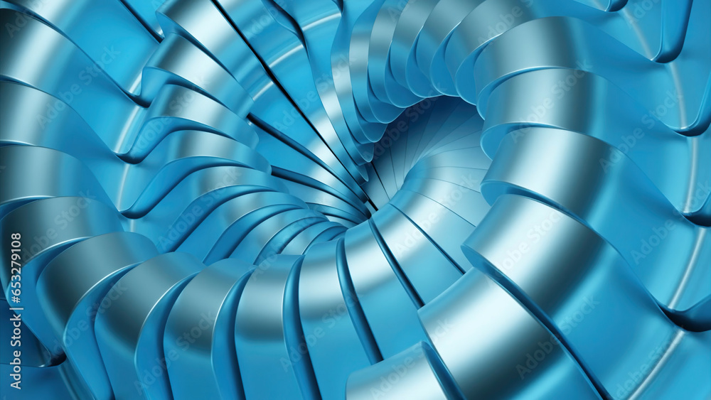 Bends of moving 3d spiral. Design. Metal bends of rotating spiral in ...