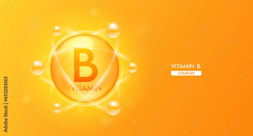 Vitamin B with structure chemical formula. Vitamins complex and bubble ...