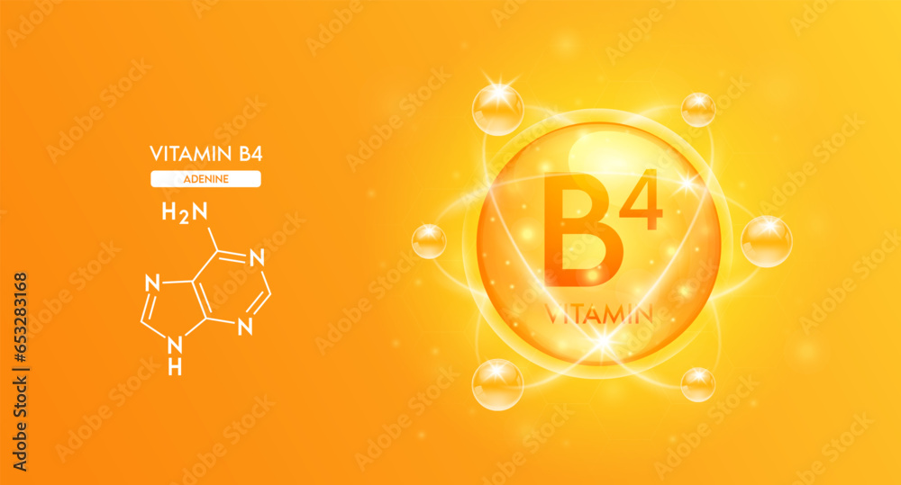 Vitamin B4 with structure chemical formula. Bubble collagen serum ...
