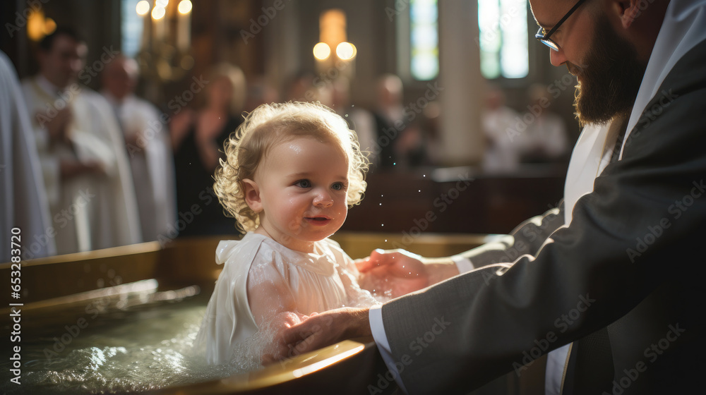 Generative AI, sacrament of baptism of a small child in a Christian ...