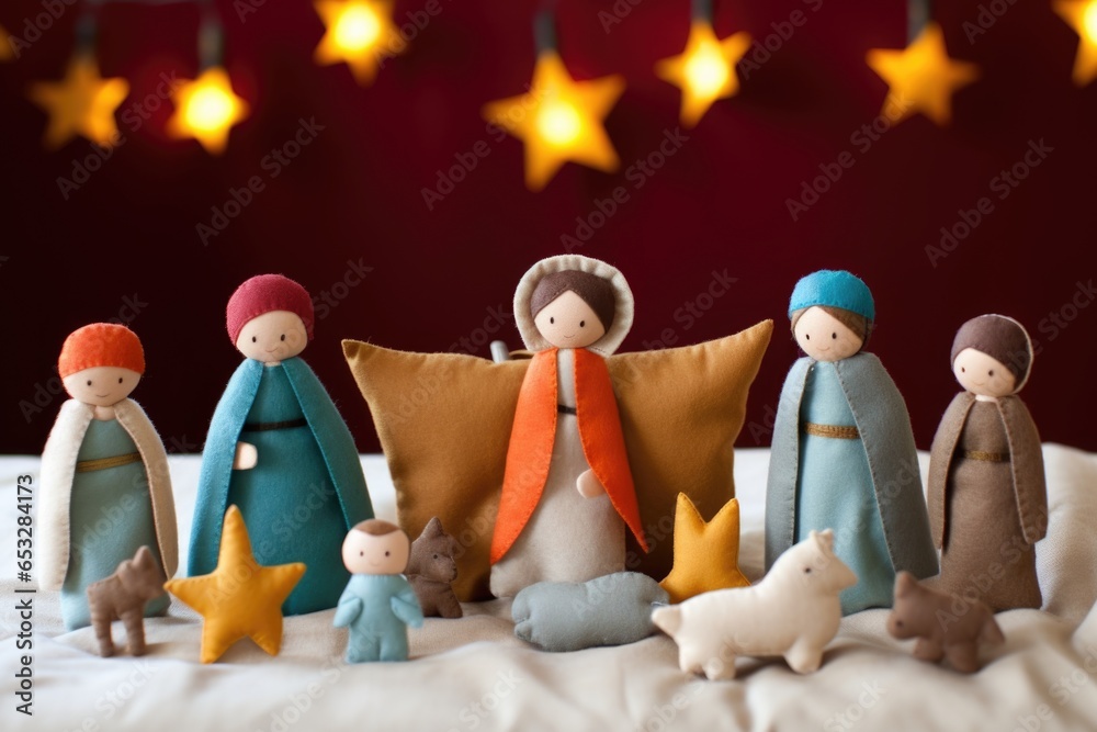 soft toy nativity set with baby jesus in felt manger Stock Photo ...