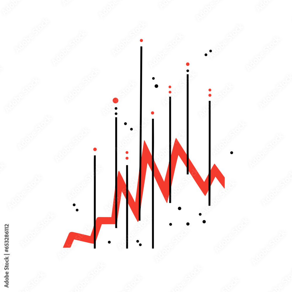 Sales graph vector icon in minimalistic, black and red line work, japan ...