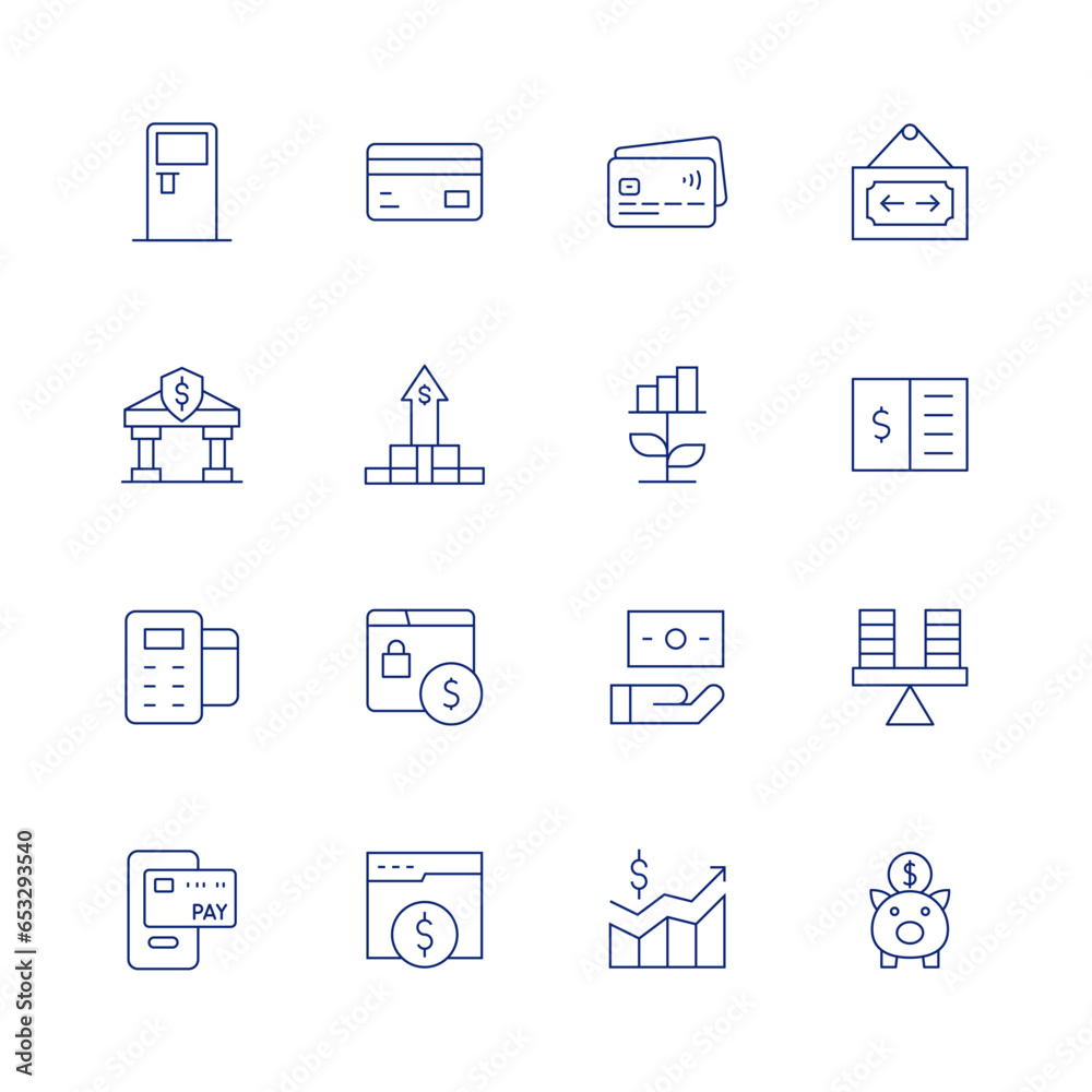 Banking line icon set on transparent background with editable stroke ...