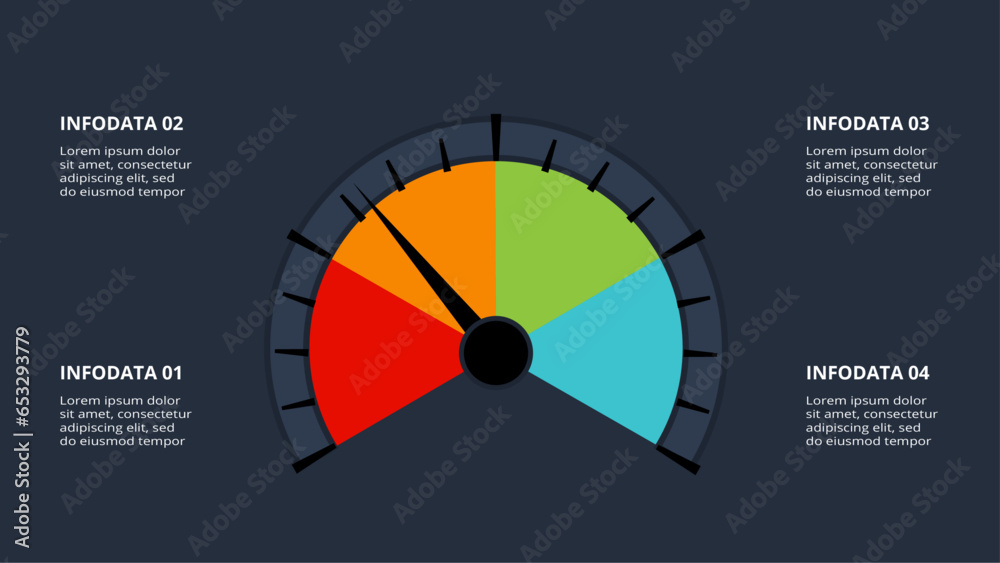 Speedometer infographic with 4 elements, presentations, vector ...