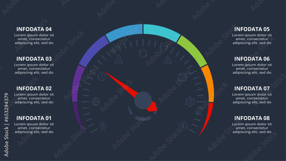 Speedometer infographic with 8 elements, presentations, vector ...