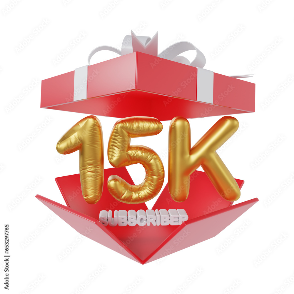 Thank you 15k Subscriber with open gift box congratulation 3d ...