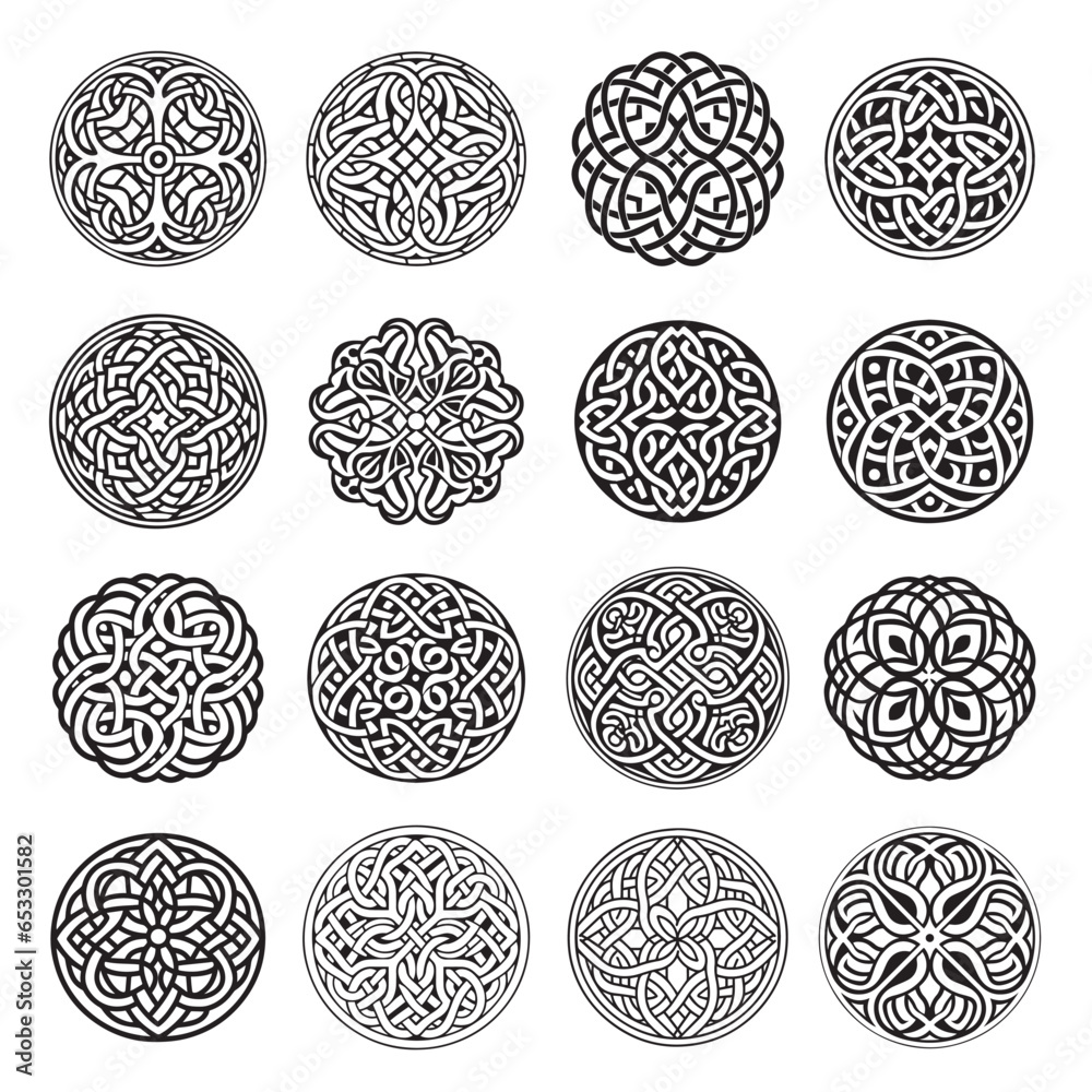 Celtic ornament circular round mandala set. Tattoo viking style ...