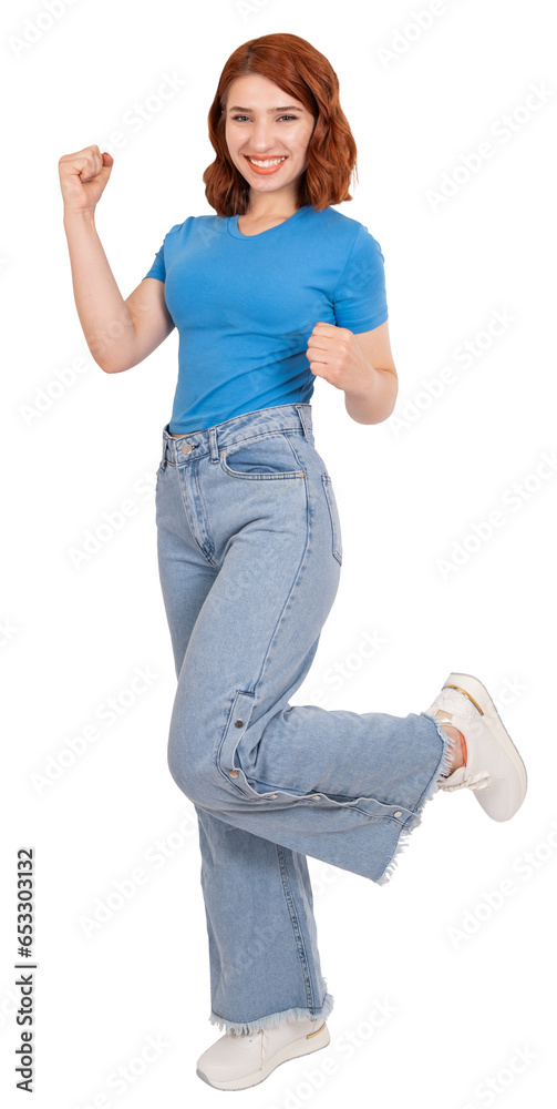 Happy woman posing, full body view caucasian young red hair happy woman ...