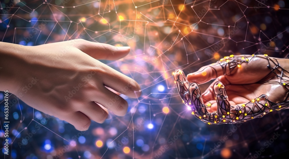 close-up of AI robot hand, AI robot hand on technology background ...