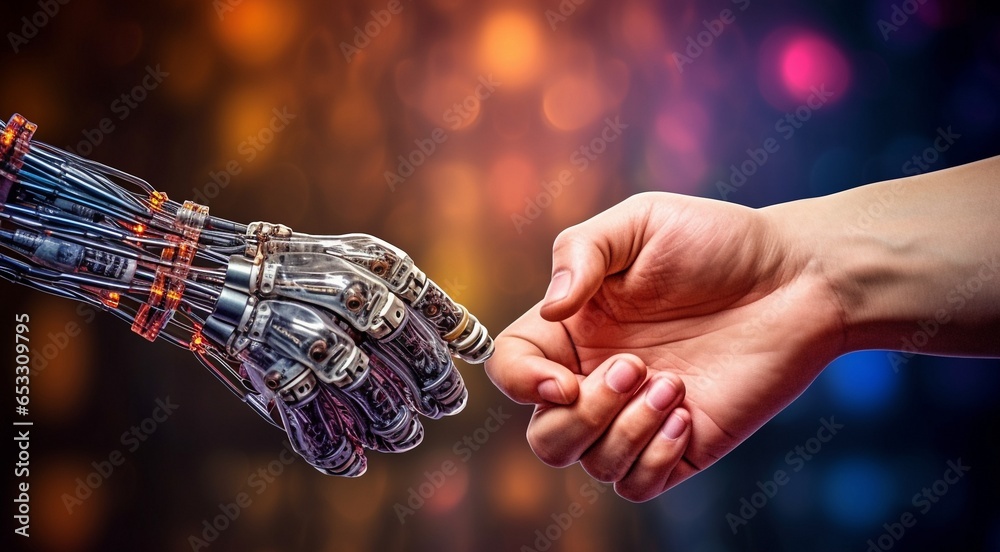 close-up of AI robot hand, AI robot hand on technology background ...