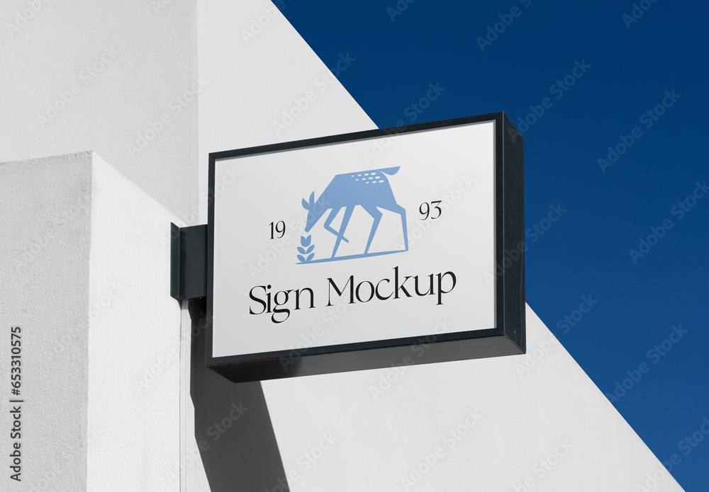 Sign Attached To Wall Mockup Stock Template | Adobe Stock