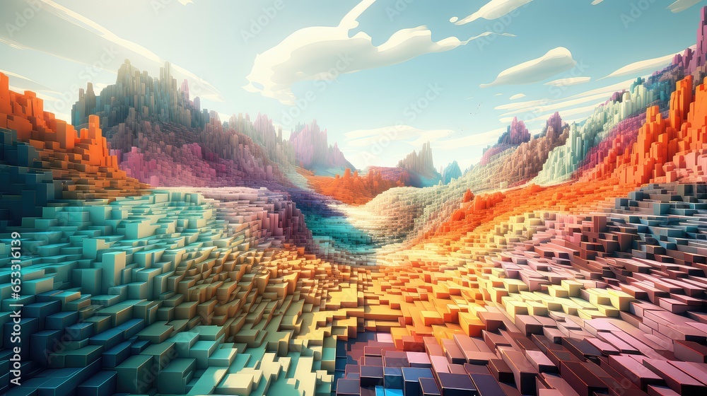 cube voxel surface landscape illustration background abstract, 3d ...