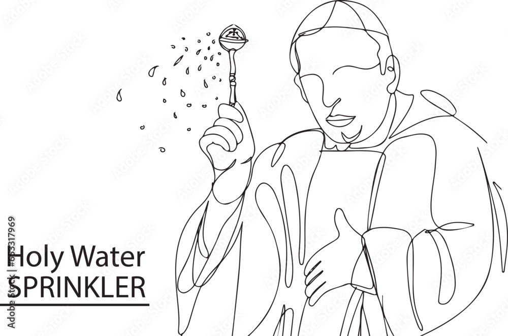 Hand-Drawn Holy Water Bowl and Sprinkler - Religious Art, Consecration ...