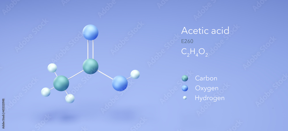 acetic acid molecule, molecular structures, food additive e260, 3d ...