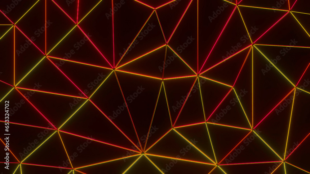 Yellow background with neon illumination. Design. Red and yellow neon ...