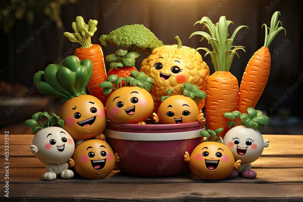 Cartoon vegetable characters. Vegetable emoticons. Cucumber, tomato ...