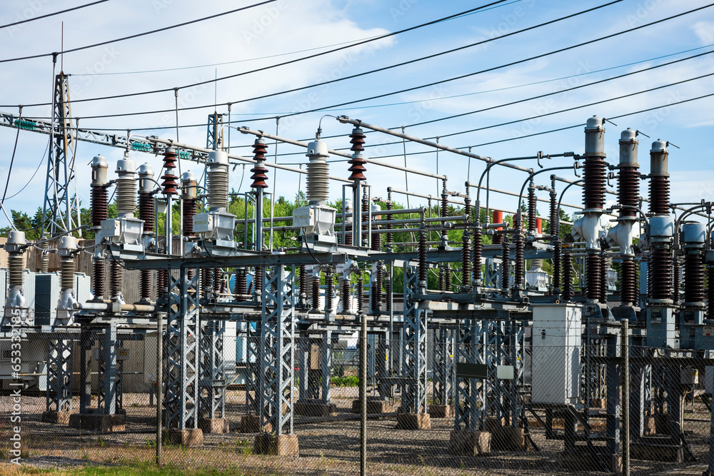 Electrical substation connected to electricity line Stock Photo | Adobe ...