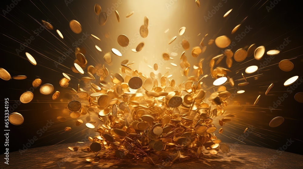 3d gold coin explosion illustration casino cash, win en, treasure ...