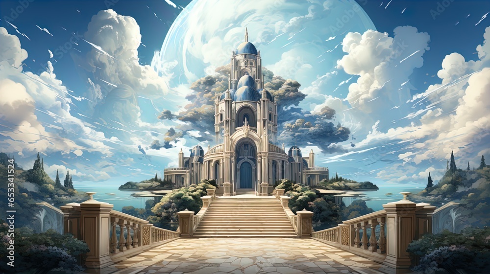 Divine Gaze: Christ Child and Angels Observing Earth from Heavenly ...