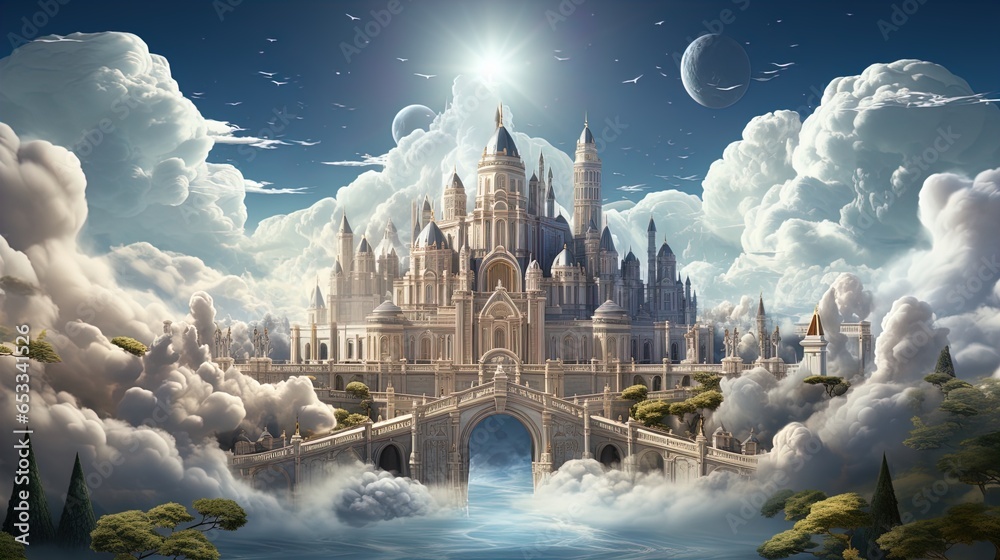 Divine Gaze: Christ Child and Angels Observing Earth from Heavenly ...
