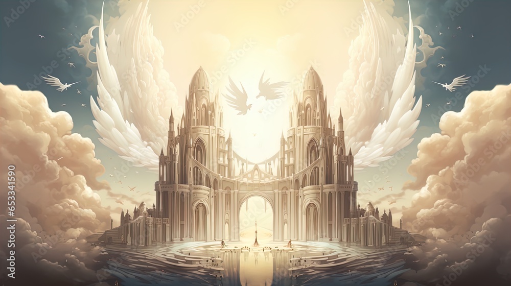 Divine Gaze: Christ Child and Angels Observing Earth from Heavenly ...