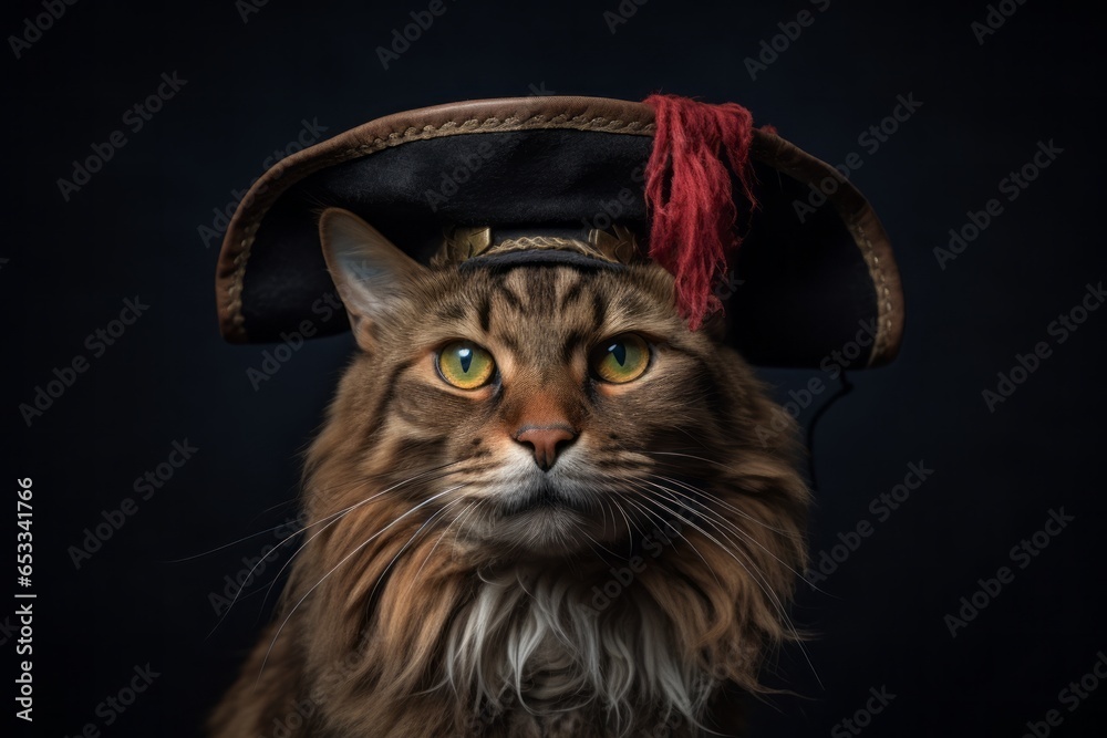 Headshot portrait photography of a happy somali cat wearing a pirate ...