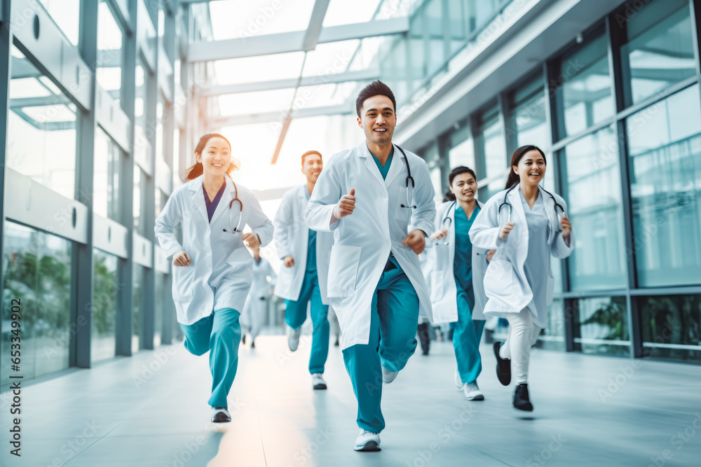 Hospital emergency team rushing. Team of doctors, nurses and medical ...