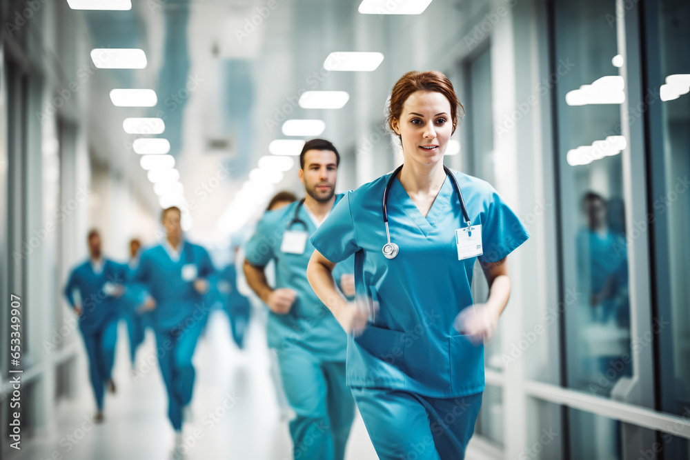 Hospital emergency team rushing. Team of doctors, nurses and medical ...