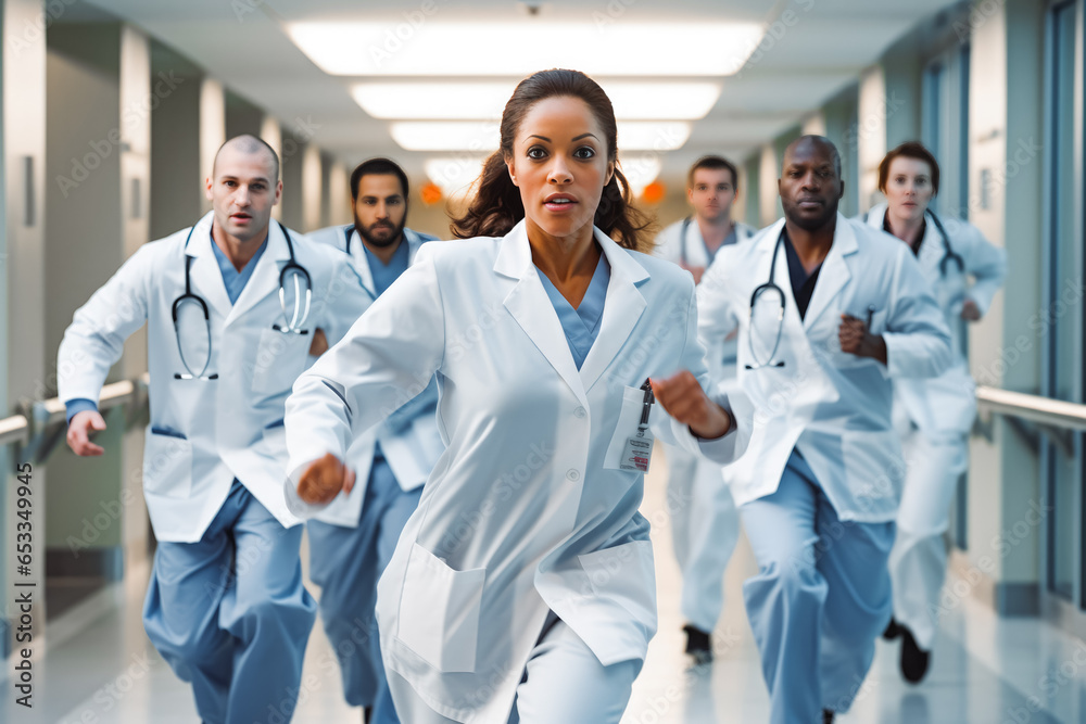 Hospital emergency team rushing. Team of doctors, nurses and medical ...