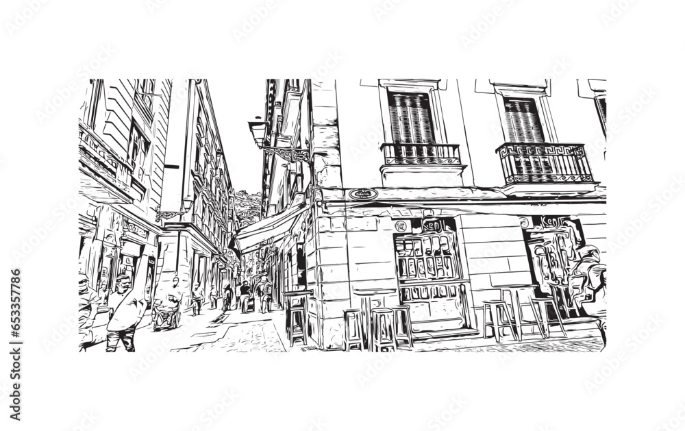 Building view with landmark of San Sebastian is the city in Spain. Hand ...