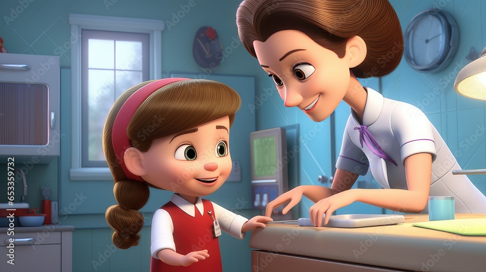 3d rendering of a beautiful young nurse with child patient.. generative ...