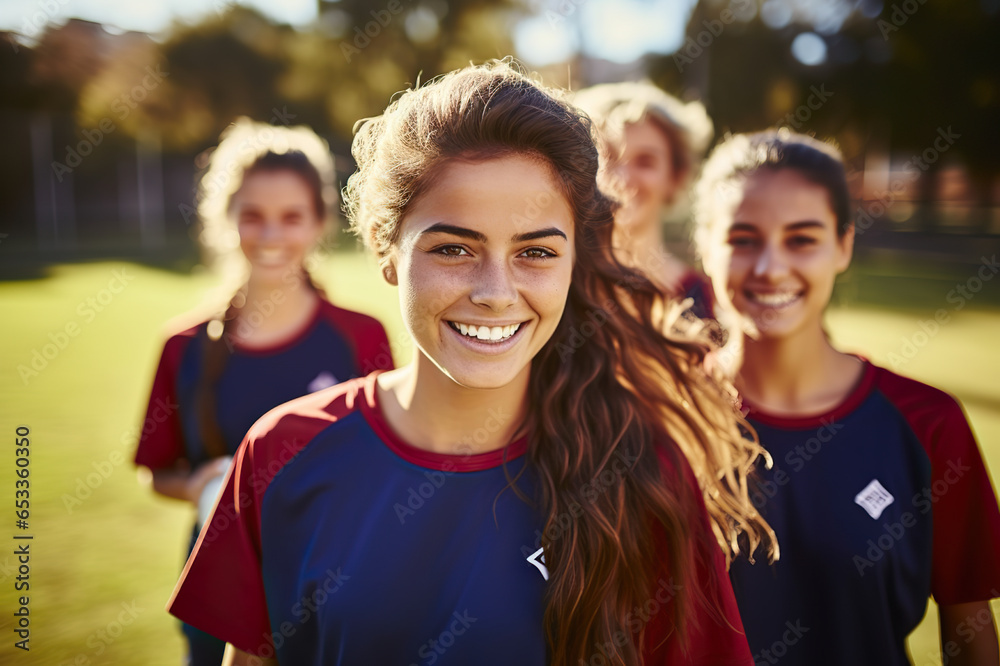 Teenage Girls' Soccer Team Embracing the Game in Blue Kits on the ...