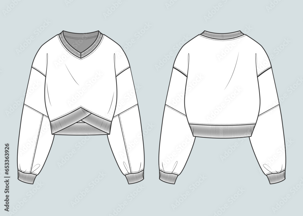 sweatshirt flat drawing technical sketch template. front and back ...