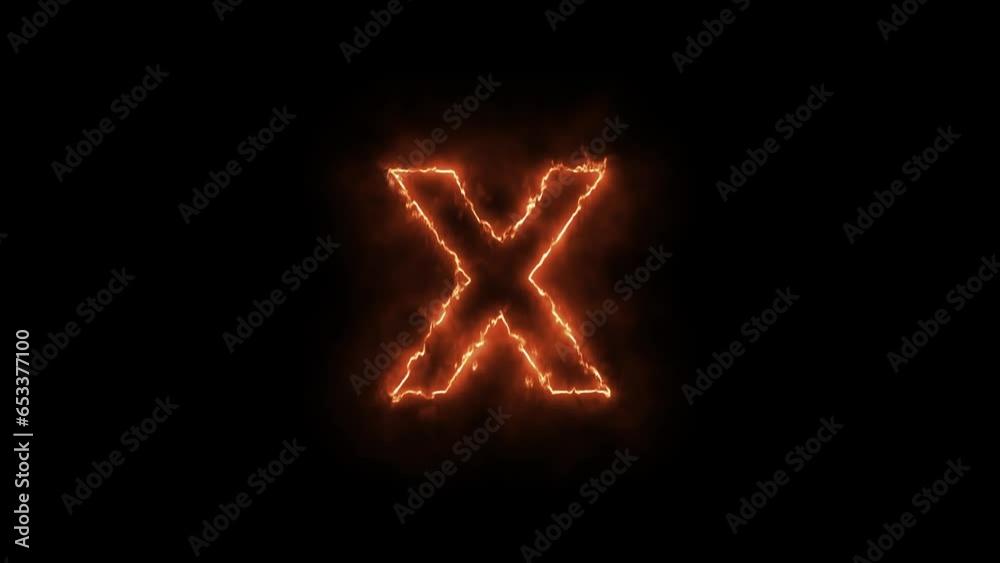 Fire alphabet letters X isolated, outline fire and glowing on black ...