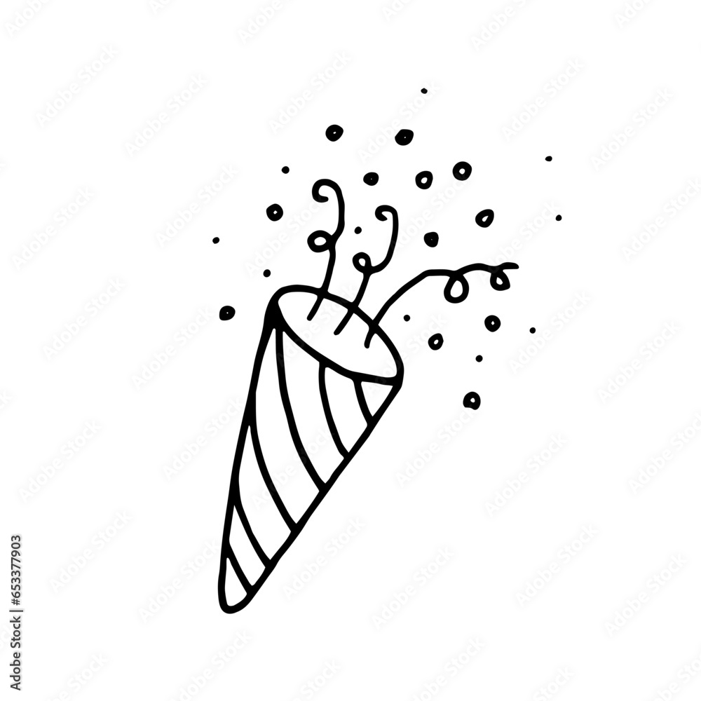 Cute hand-drawn party popper. Hand-drawn vector illustration. Winter ...